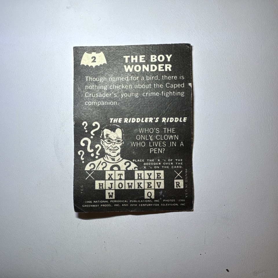 BATMAN - RIDDLER BACK - card #2 Topps 1966 U.S.A. THE BOY WONDER | eBay