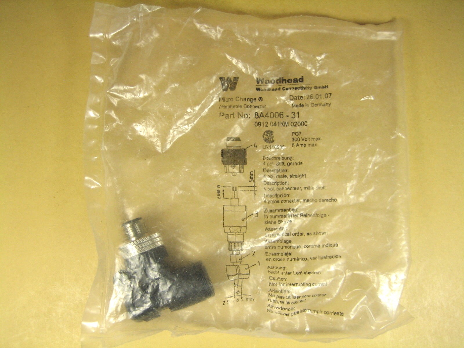 Woodhead/Molex 8A4006-31 Sensor Connector Size M12 4POS | eBay