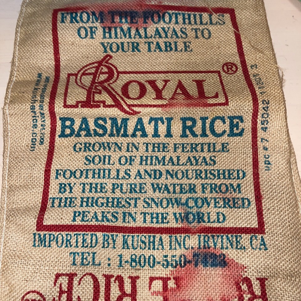 Royal Basmati Rice Bag Sack Handled Zippered Tote Burlap India ...