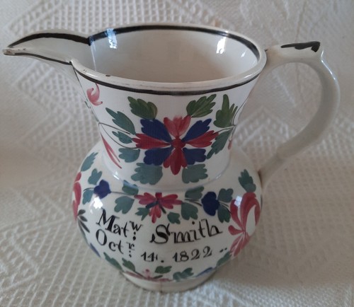 Antique Early Adams Rose Pitcher With Name and Date 1822 Staffordshire ...