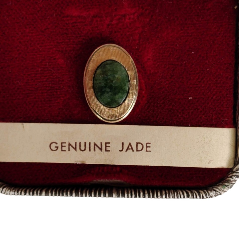 Vintage Krementz Jade Tie Tack Pin 14k Gold Overlay w/ Box Mens Jewelry ...
