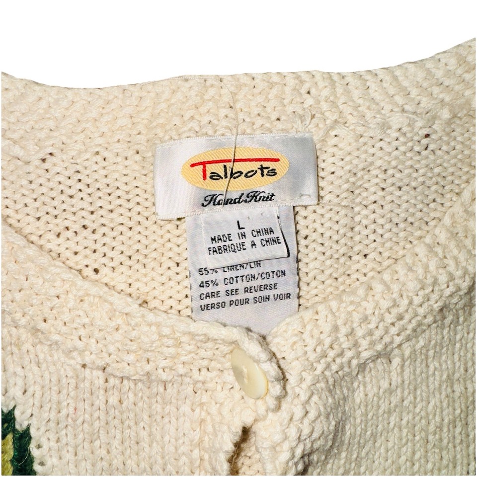 TALBOTS Hand Knit Cardigan Watermelon Sweater Cotton Linen Blend Women ...