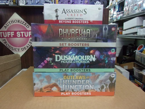 MTG OUTLAWS + DUSKMOURN PLAY + ASSASSIN'S BEYOND + PHYREXIA SET BOXES ...