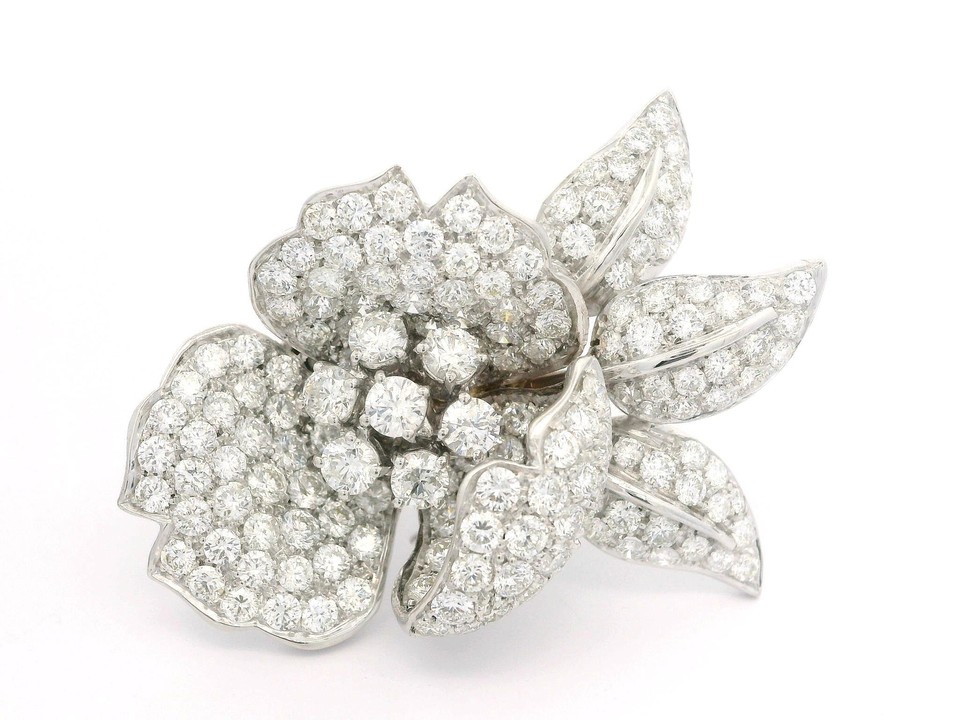 Amazing 18k White Gold 16ctw Round Diamond Covered Large Flower Omega ...