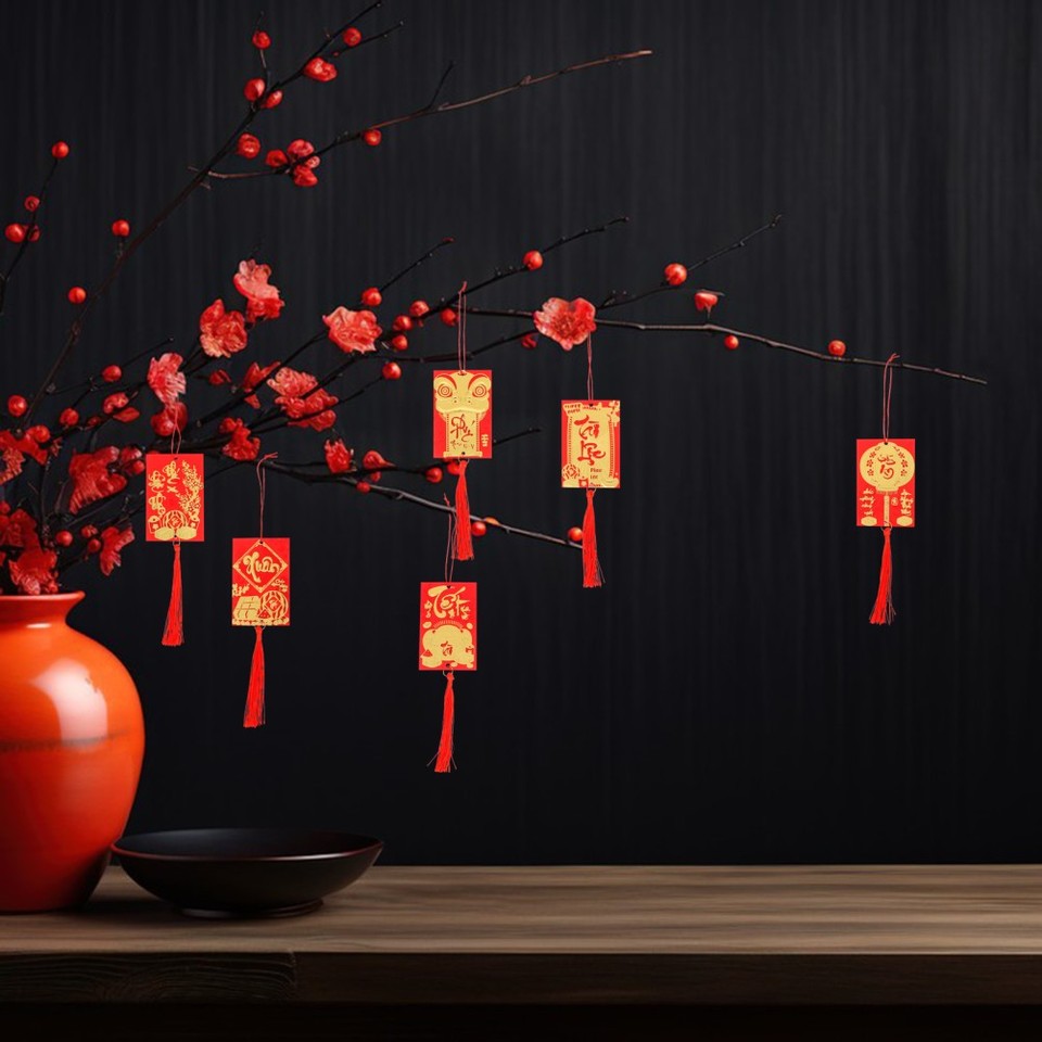 6 Pcs New Year Decor Years Flower Pot Hanging Tassel Happy Decorations ...