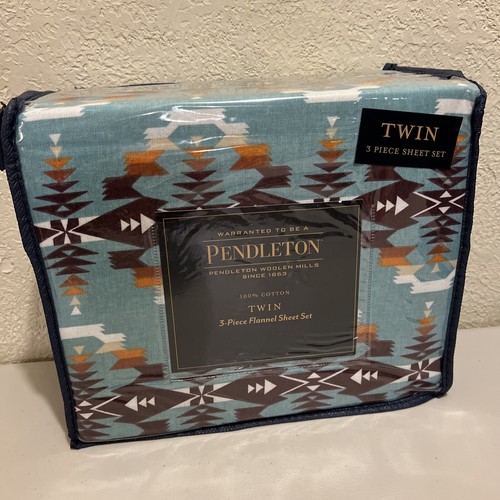 Pendleton Twin3 Piece Flannel Sheet Set 68”X96” Avra Valley Teal 100% ...