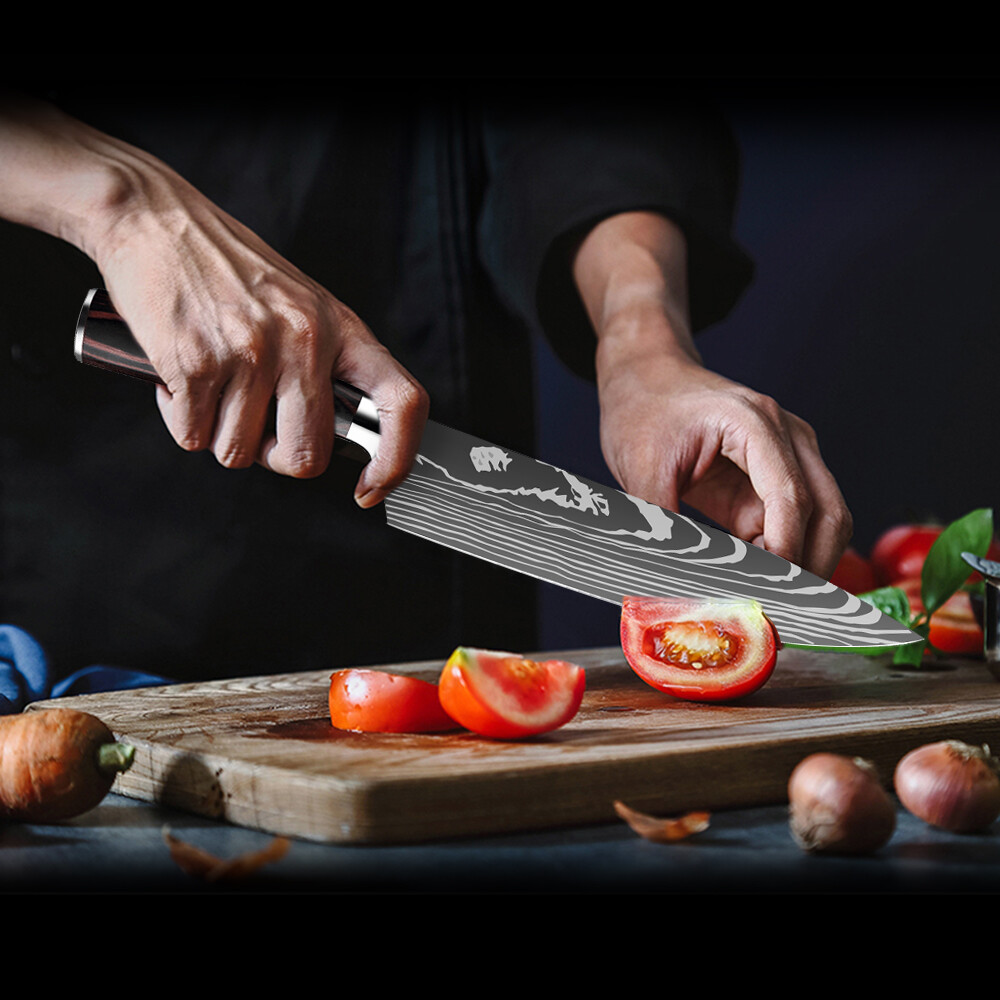 Küchenmesser Profi Kochmesser Set Japanisches Damaskus Muster Edelstahl ...