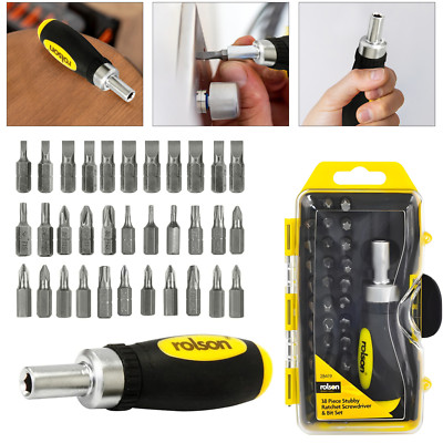 ROLSON 38 Piece Ratchet Screwdriver Bit Set Stubby Grip Drivers Hand ...