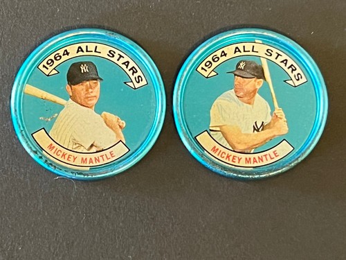 1964 Topps Coins--- lot of 2--- both All Star Mickey Mantle poses- vg+ ...