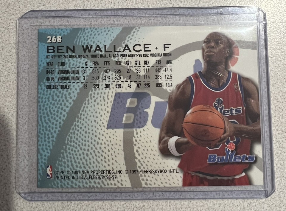 Ben Wallace Fleer 1996-97 #268 RC Bullets/Pistons HOF! | eBay