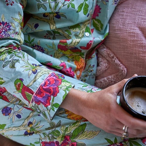 Indian Cotton Green Bird Floral PJ Sets Women's Clothing Sleepwear ...