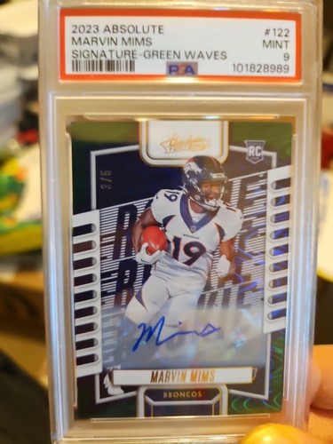 Marvin Mims Absolute Green Waves Signature PSA 9 Mint! Denver Broncos Fans 3/5.. | eBay