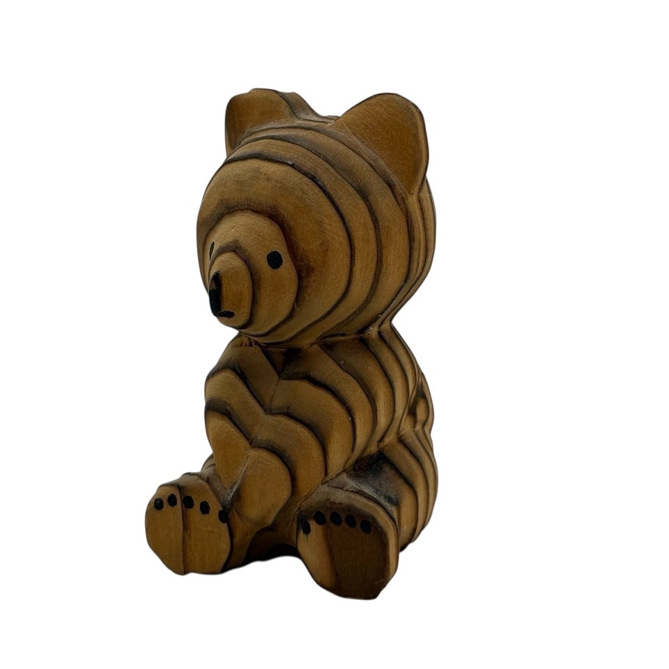 Hand Carved Wooden Bear Figurine Folk Art Solid Wood Bear Sculpture 2. ...