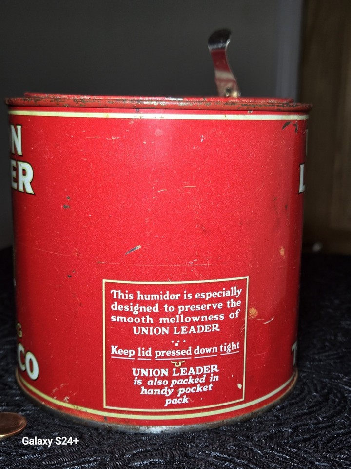 Union Leader Smoking Tobacco Tin Humidor Lever Lid Red P. Lorillard ...