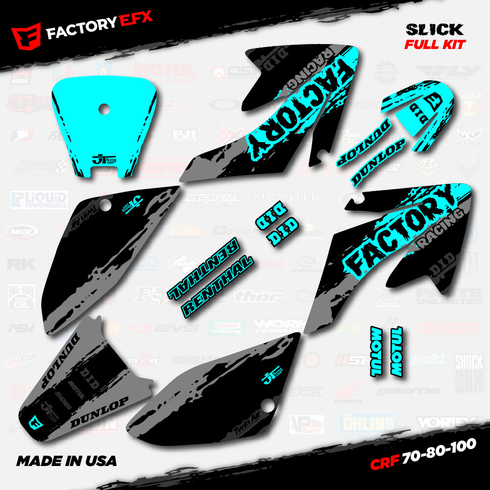 Gray & Cyan Slick Racing Graphics Kit fits Honda Crf70 CRF80 Crf100 ...