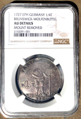 1727 German States Brunswick Wolfenbuttel 1/4 Taler NGC AU Germany ...