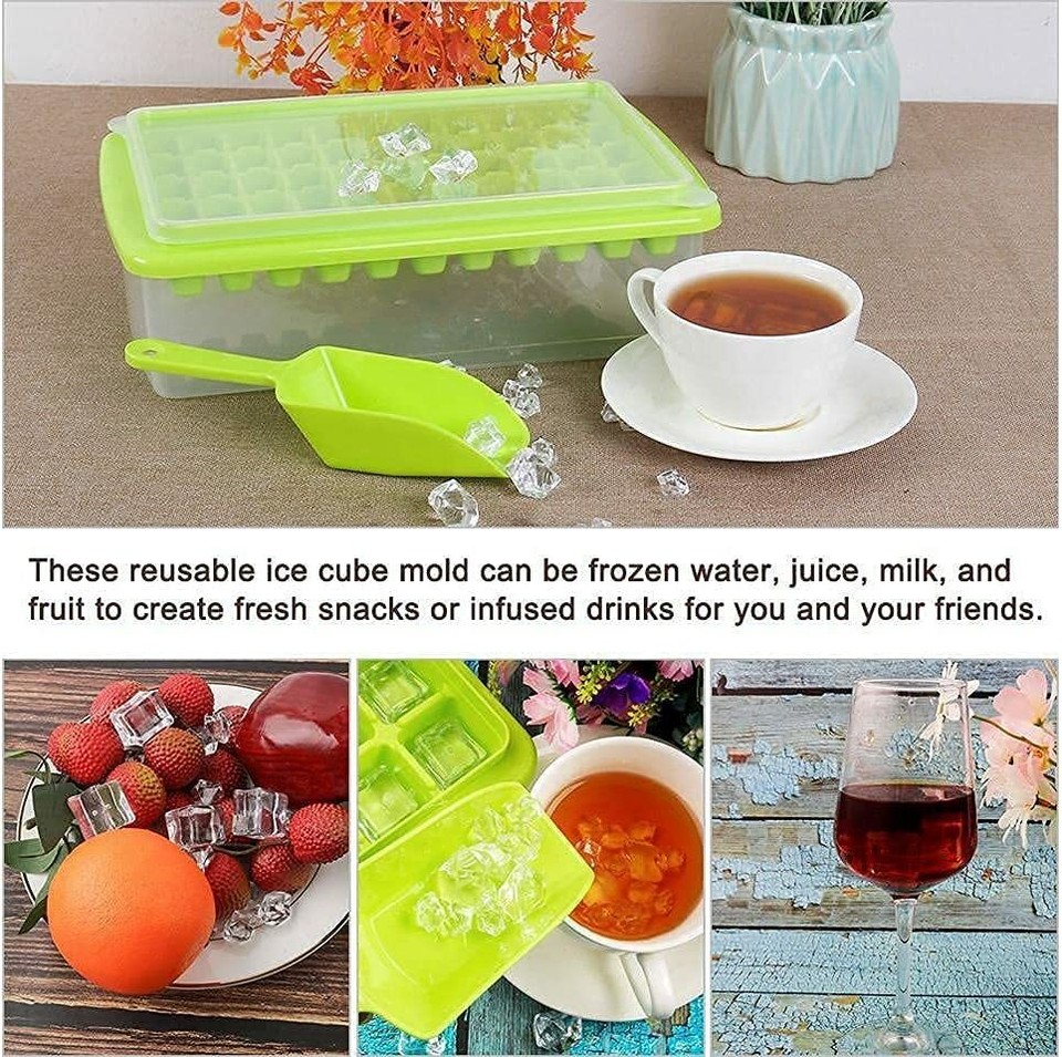 Ice Cube Tray 55 Grids Ice Tray with Bin Ice Tray for Freezer with Lid ...