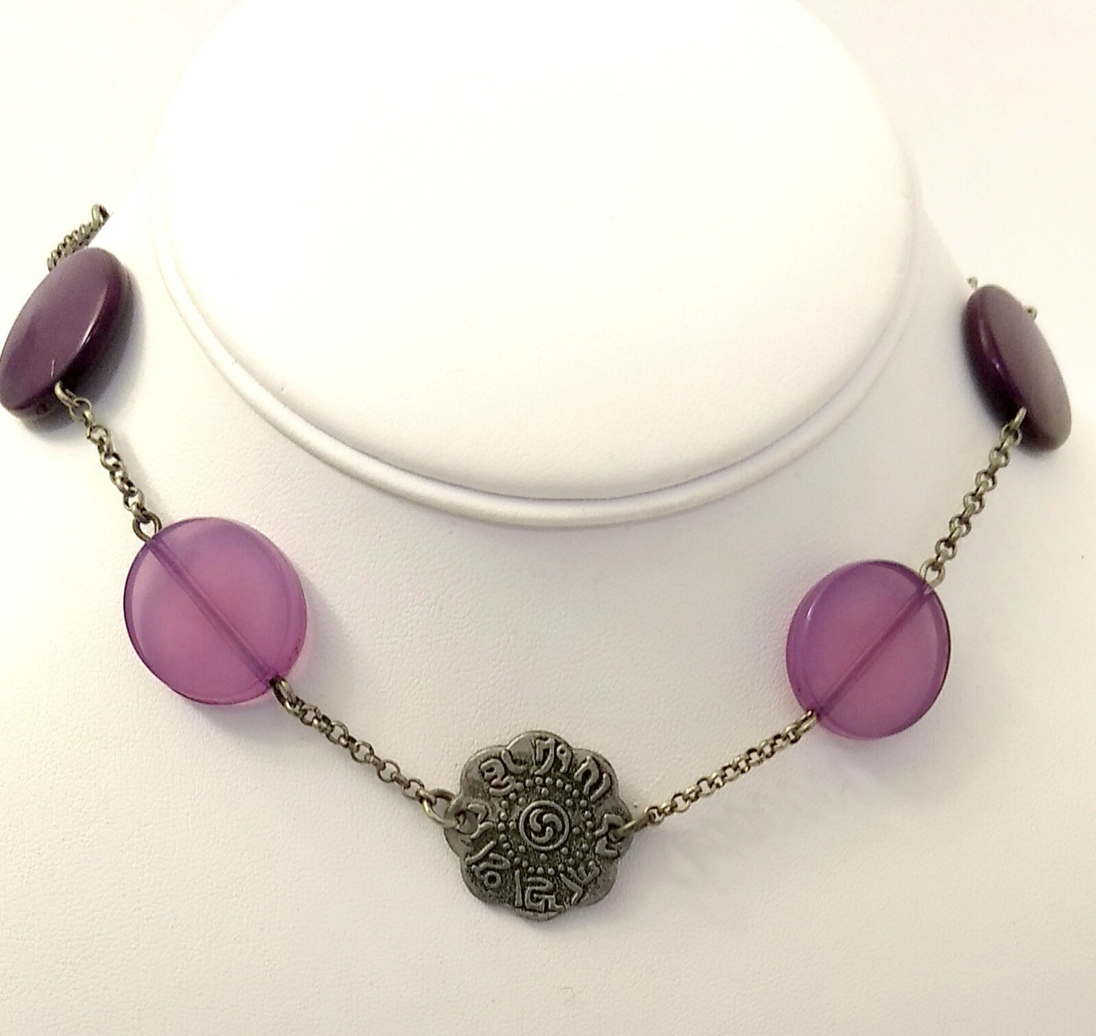 Purple Disc Necklace 5 Pewter Look Round Forest & Elk… - Gem