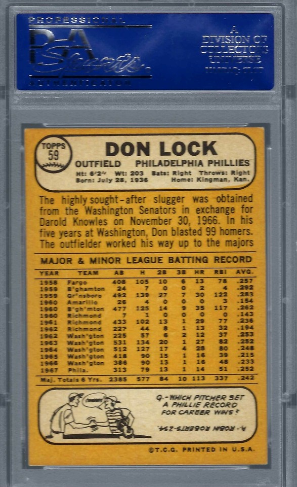 1968 Topps #059 PSA 8.5 Don Lock Phillies 59 | eBay