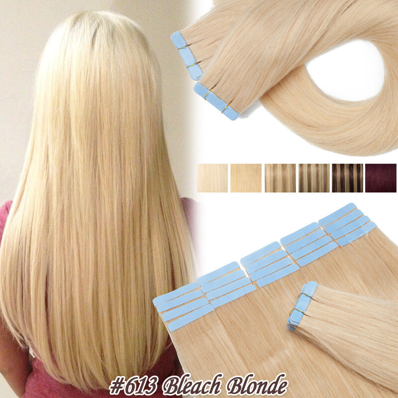 GREY Super Russian Tape In Real Remy Human Hair Extensions Wavy Skin ...