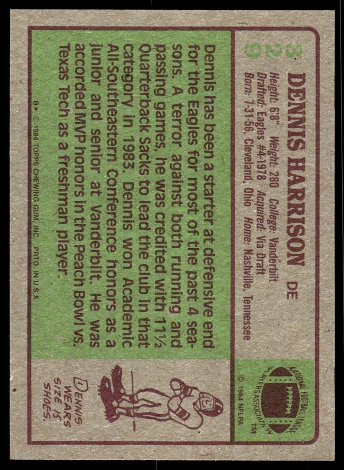 1984 TOPPS DENNIS HARRISON PHILADELPHIA EAGLES #329 | eBay