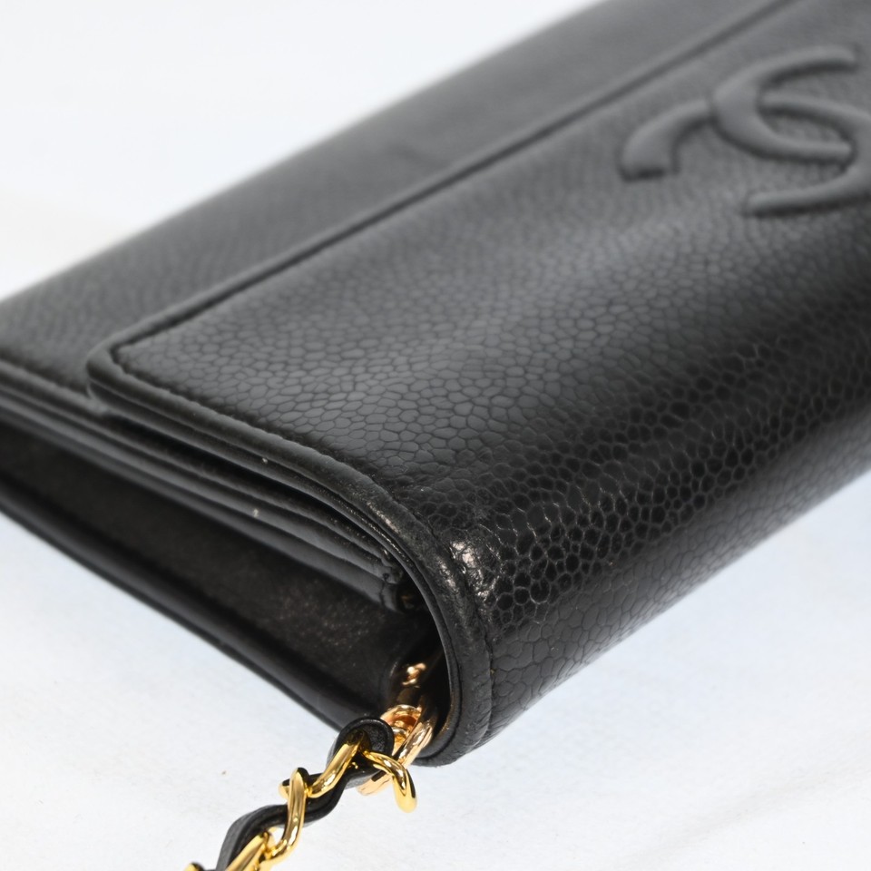 CHANEL Coco Mark Caviar skin Long Wallet Purse Black Auth B1942CJ712 | eBay