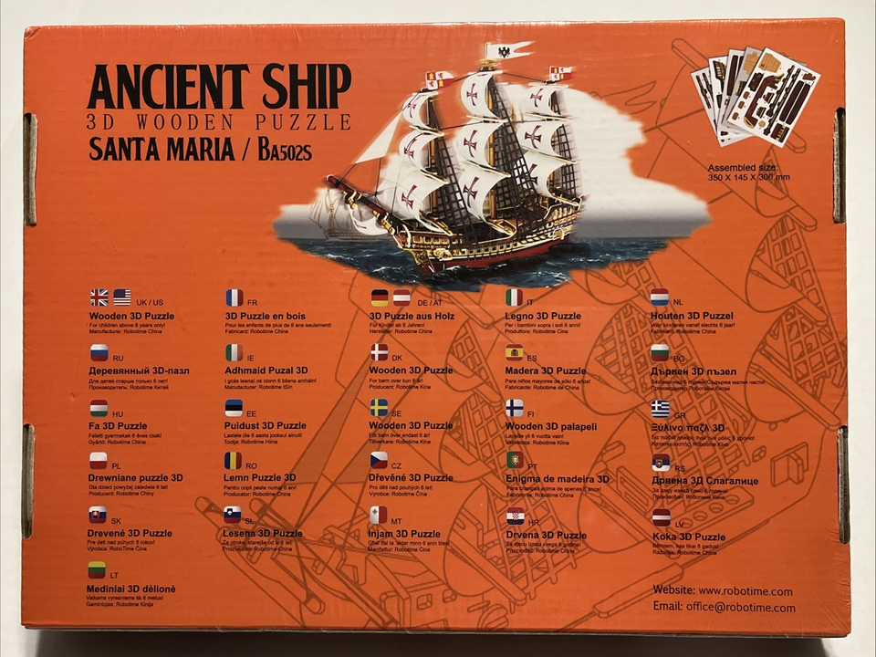 NEW Santa Maria Wooden Puzzle 3D Robotime Ancient Ship Boat Craft ...