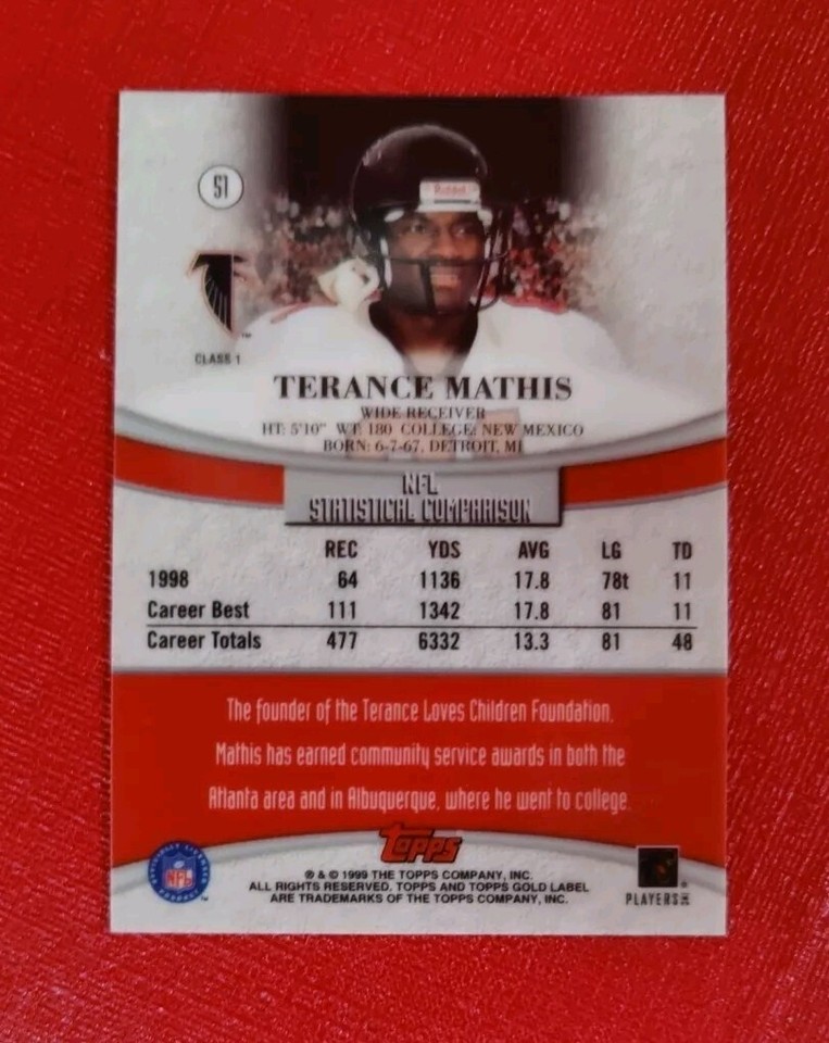 1999 Topps Gold #51 Label Class 1 Terance Mathis Falcons NFL Card NM ...