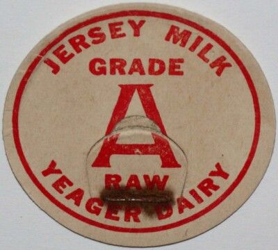 Vintage milk bottle cap YEAGER DAIRY Grade A Raw Jersey Milk used ...