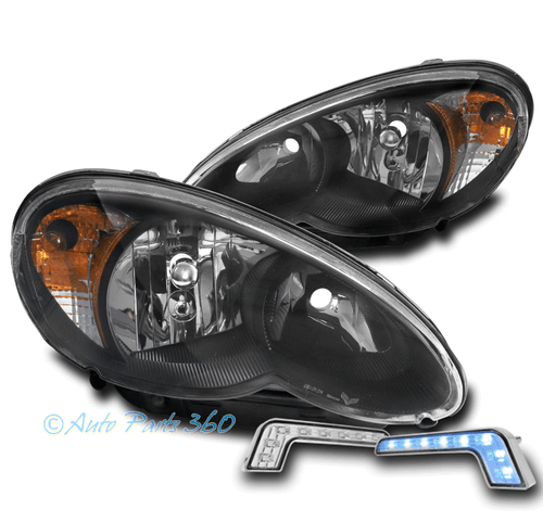 FOR 06-10 CHRYSLER PT CRUISER REPLACEMENT BLACK HEADLIGHTS LAMPS W/BLUE ...