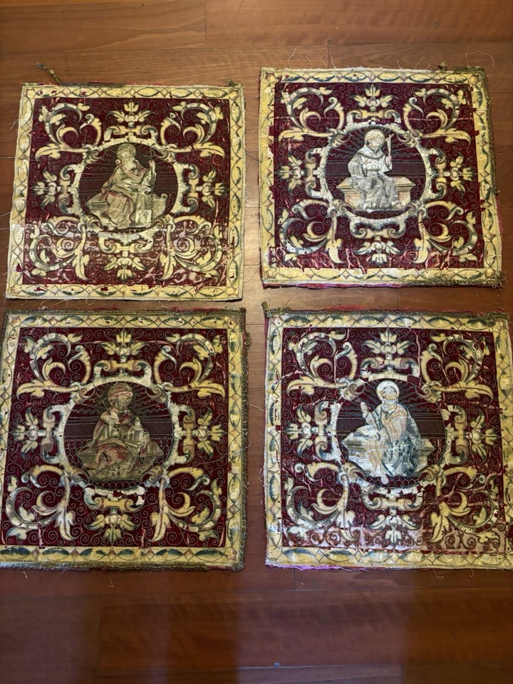 Antique 17th Century Religious Saints Embroidered Textile Panels Altar ...