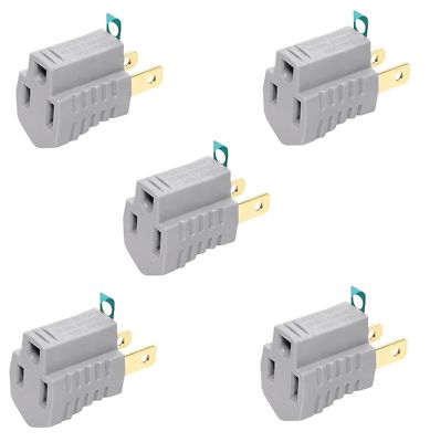 SET OF 5 - Eaton 419GY Grounding Adapter 15A-125V 2-Pole 3-Wire, Gray ...