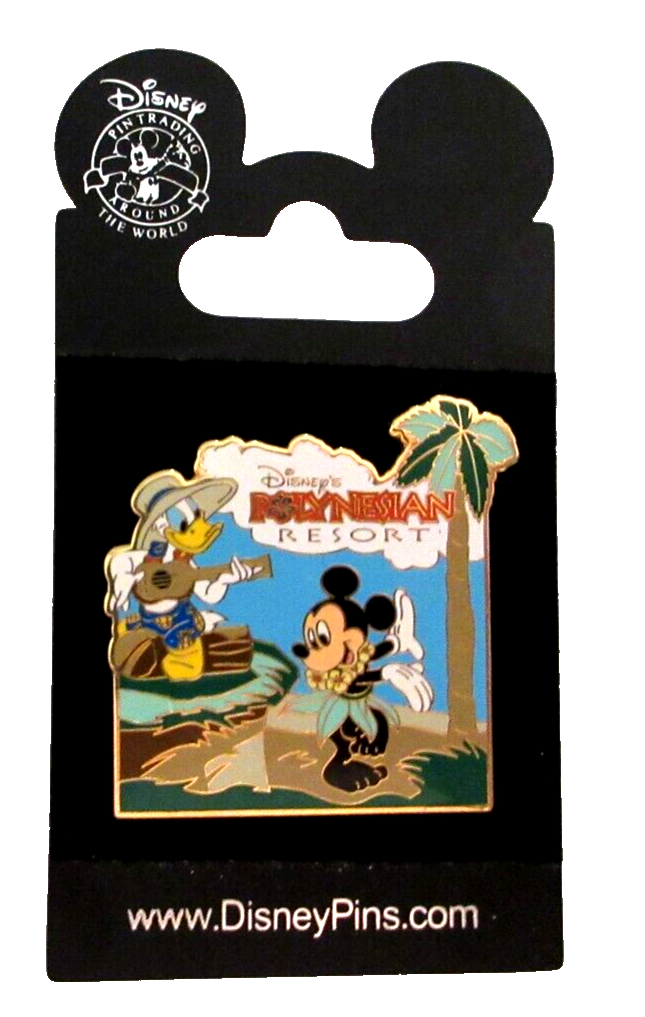 DISNEY WORLD 2004 POLYNESIAN RESORT PIN - GOOFY PLAYING and MICKEY HULA ...