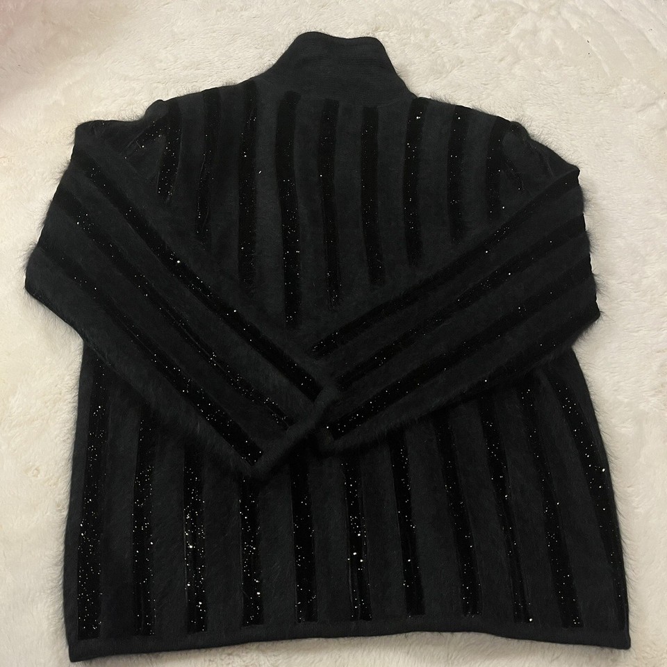 VINTAGE BLACK VENESHA ANGORA LINED JACKET/SWEATER/MEDIUM Sparkles | eBay