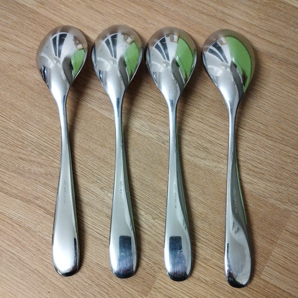 4 Alessi Nuovo Milano Table Larger Dessert Spoons Set stainless steel ...