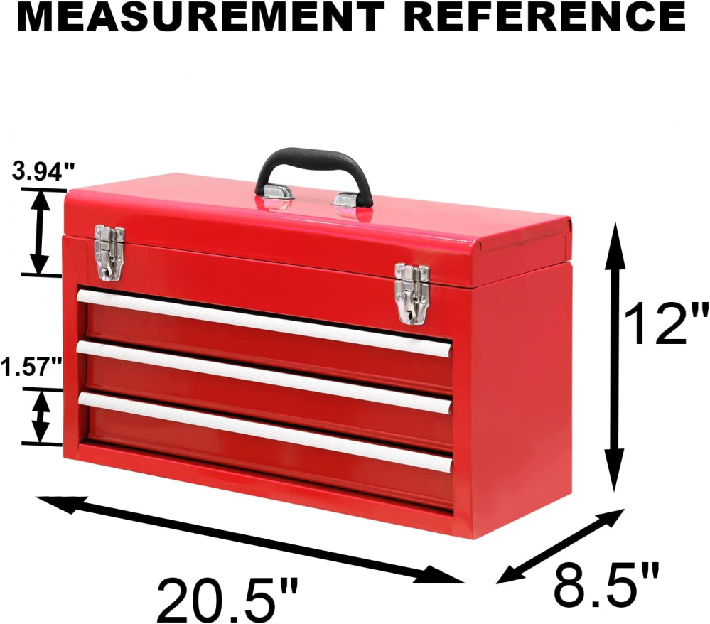 BIG RED ANTBD133-XB Torin 20" Portable 3 Drawer Steel Tool Box 20-Inch ...