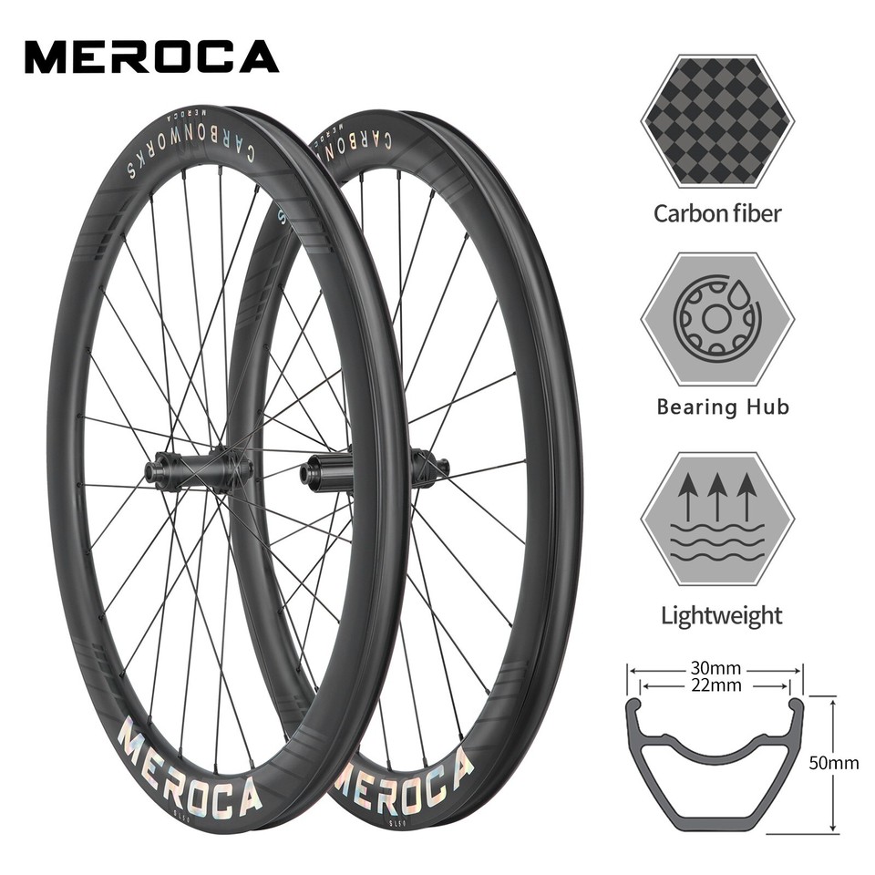 MEROCA Carbon Road Wheelset Clincher Bike Bicycle Wheels 50mm Disc ...