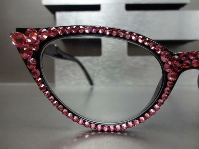 Women's Classy RETRO CAT EYE READING EYE GLASSES READERS Pink Crystals ...