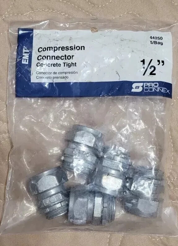 Bag x 5 EMT 1/2 in. (1/2'' ) Compression Connector Concrete Tight P/N ...