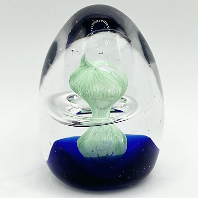Vintage Art Glass Paperweight Egg Shape Green Alien Cobalt Blue 2.75”(H ...