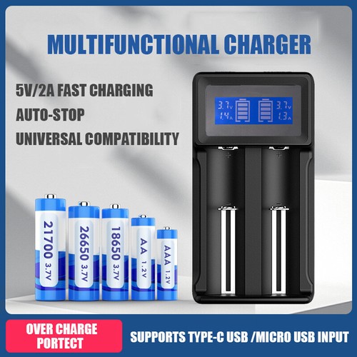 Digital LCD Smart Charger Rechargeable Battery 3.7V Li-ion 1.5V NI-MH ...