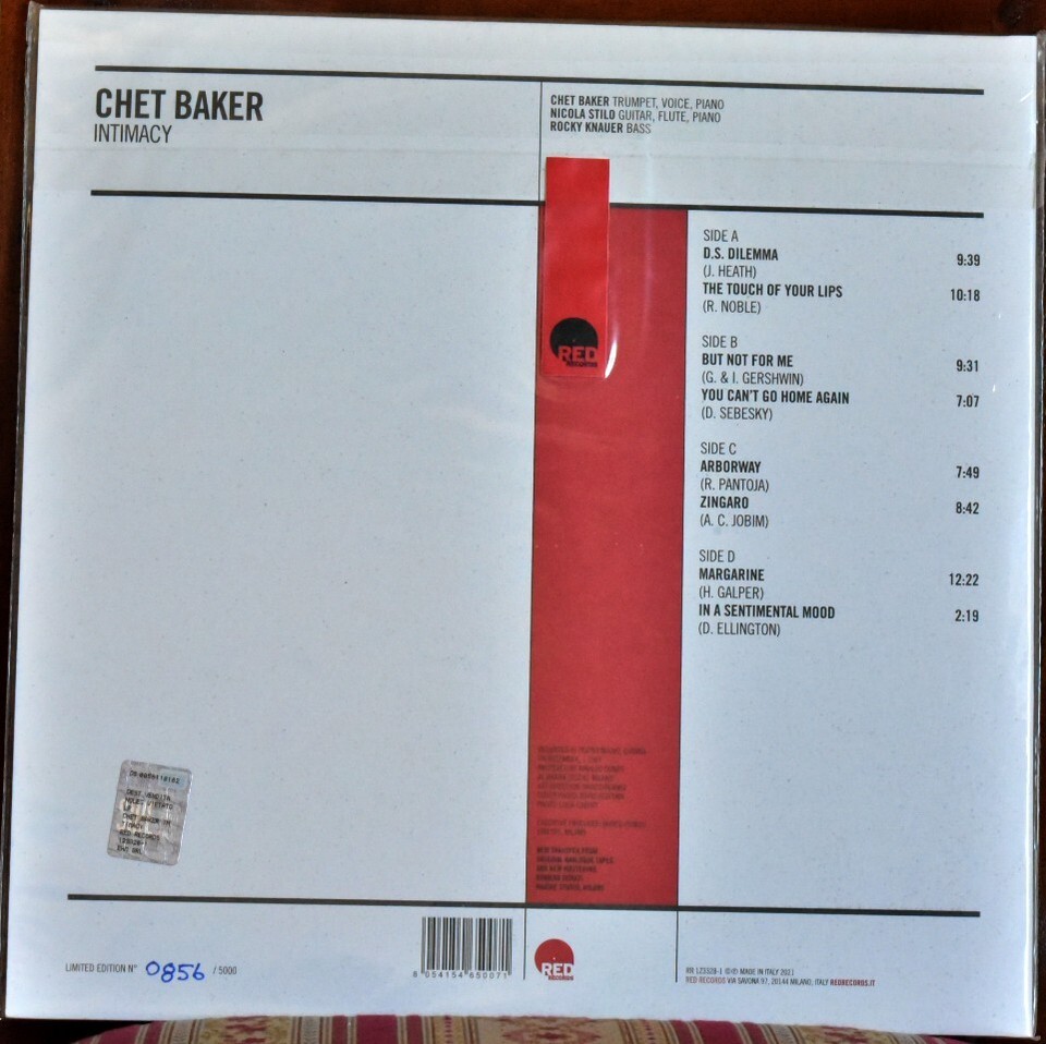 AUDIOPHILE RED RECORDS STEREO ITA Chet BAKER "Intimacy" 180g #2LP No ...