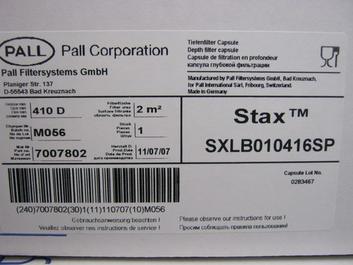 PALL STAX SXLB010416SP DEPTH FILTER CAPSULE 2m² FILTER AREA SIZE mm ...