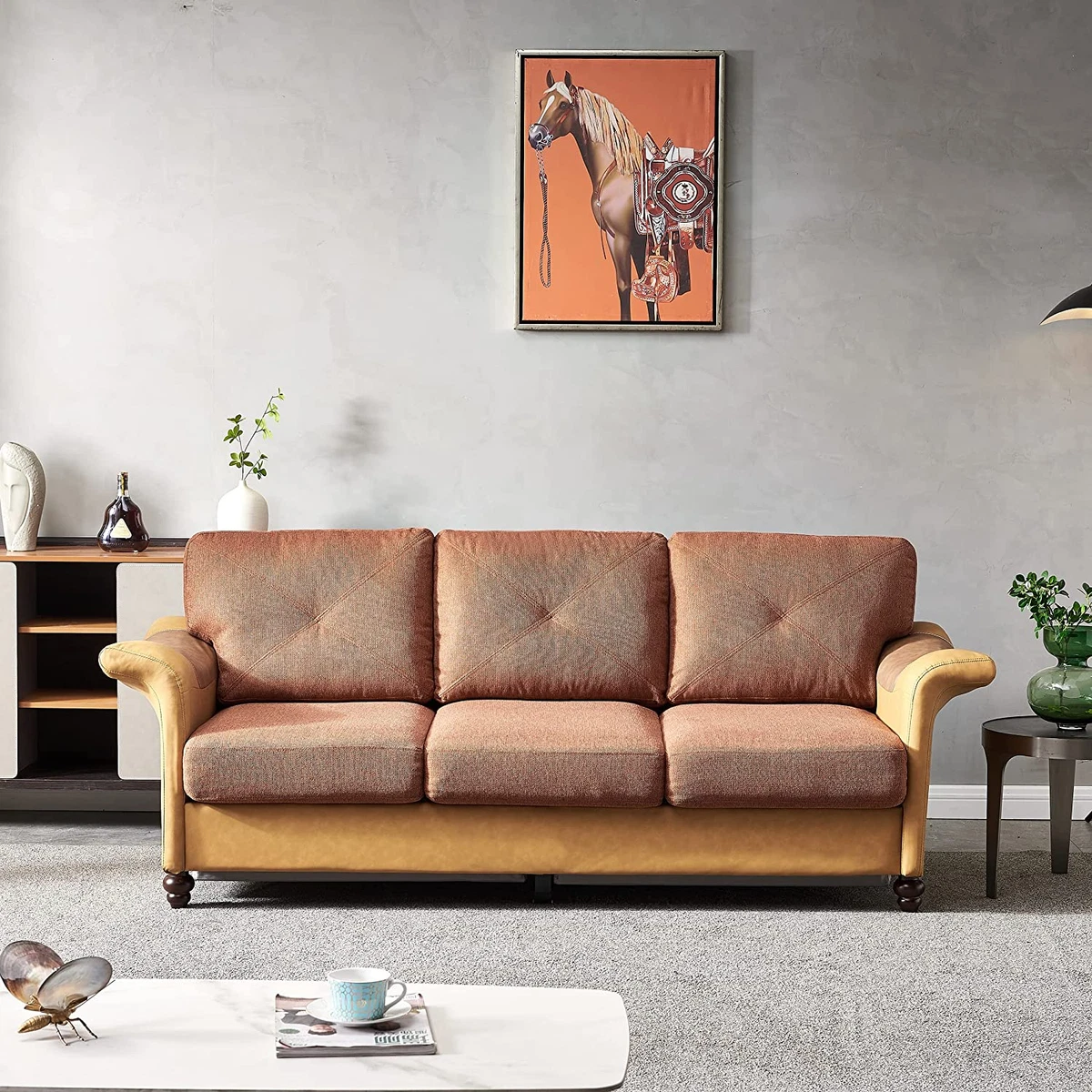 Mid Century Modern Vintage Style Linen Sleeper Futon Sofa | Cabinets ...