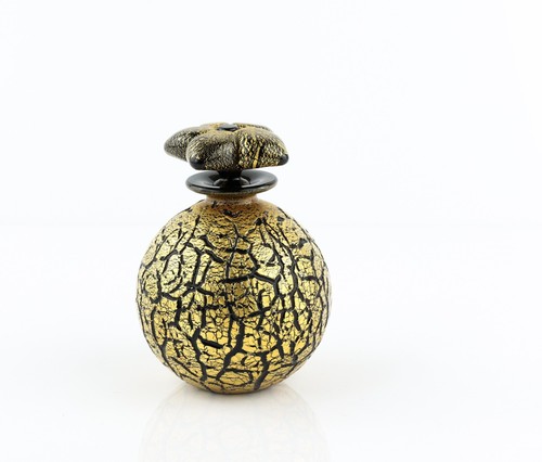 TIMOTHY HARRIS, ISLE OF WIGHT 'CRIZZLE' BLACK/GOLD GLASS PERFUME BOTTLE ...