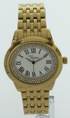 NIB Steel by Design Gold tone oval Case solid Stainless Steel Watch ...