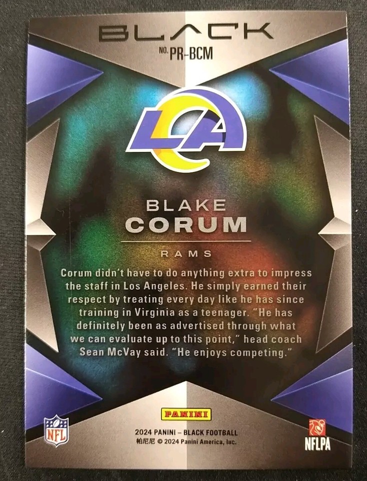 2024 Panini Black Blake Corum RC Rookie Prolific Case Hit Los Angeles ...