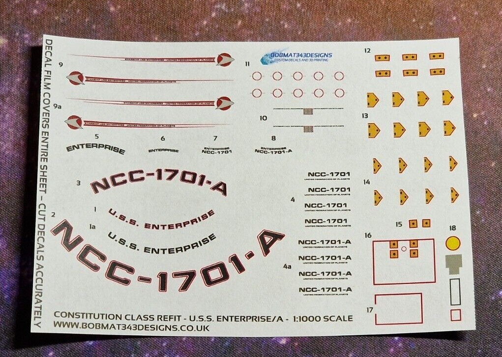 STAR TREK CONSTITUTION REFIT USS ENTERPRISE-A Decals for 1/1000 Scale ...