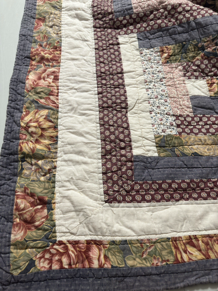 Vintage Hand Quilted Court House Steps Patchwork Quilt 94x88 queen #708 ...