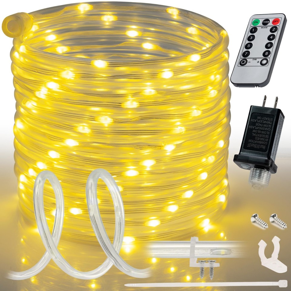 8-Mode LED Rope Light Outdoor Waterproof Lighting 10' 20' 25' 50' 100 ...